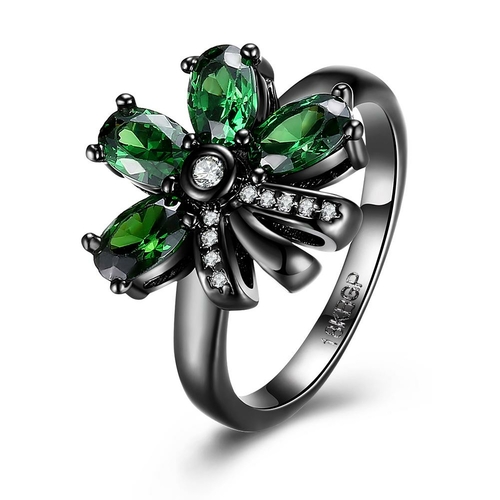Green Elements Floral Daisy Black Rhodium Plating Ring - Mojoly