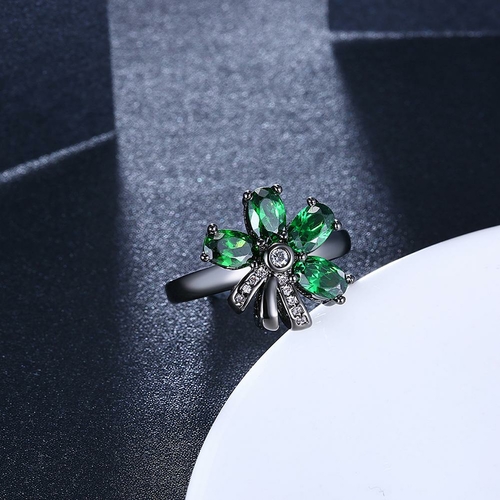 Green Elements Floral Daisy Black Rhodium Plating Ring - Mojoly